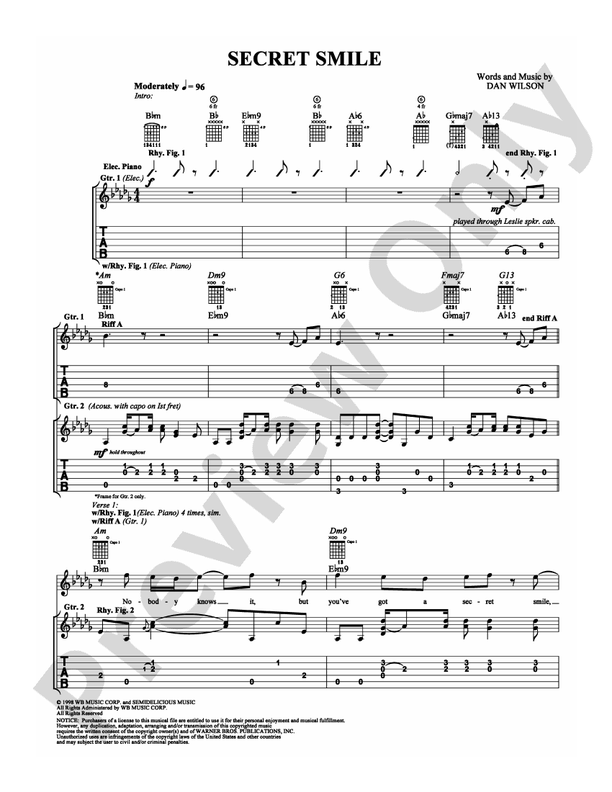 Secret Smile: Guitar TAB: Semisonic - Digital Sheet Music Download