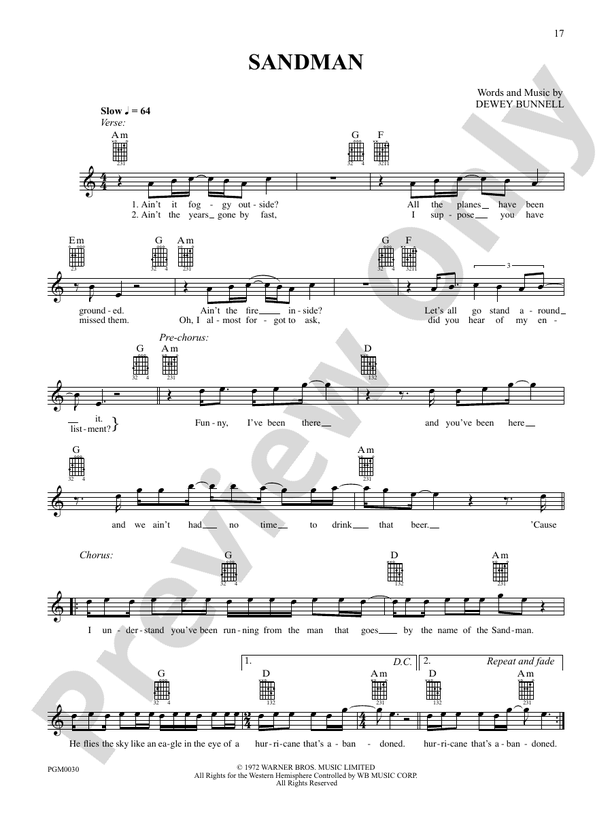 Sandman: Guitar: America - Digital Sheet Music Download