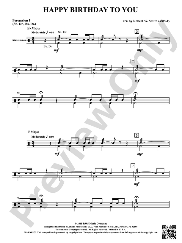Happy Birthday to You: 1st Percussion: 1st Percussion Part - Digital ...