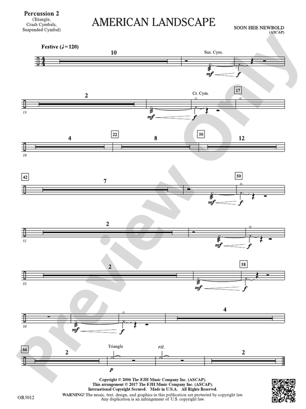 American Landscape: Percussion 2: Percussion 2 Part: Soon Hee Newbold - Digital Sheet Music Download