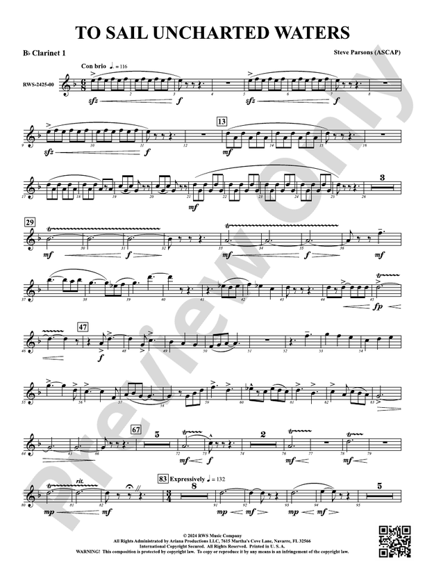 To Sail Uncharted Waters: 1st B-flat Clarinet: 1st B-flat Clarinet Part: Steve Parsons - Digital ...