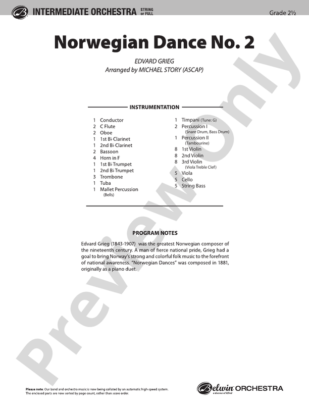 Norwegian Dance No. 2: Full Orchestra Conductor Score & Parts: Edvard ...