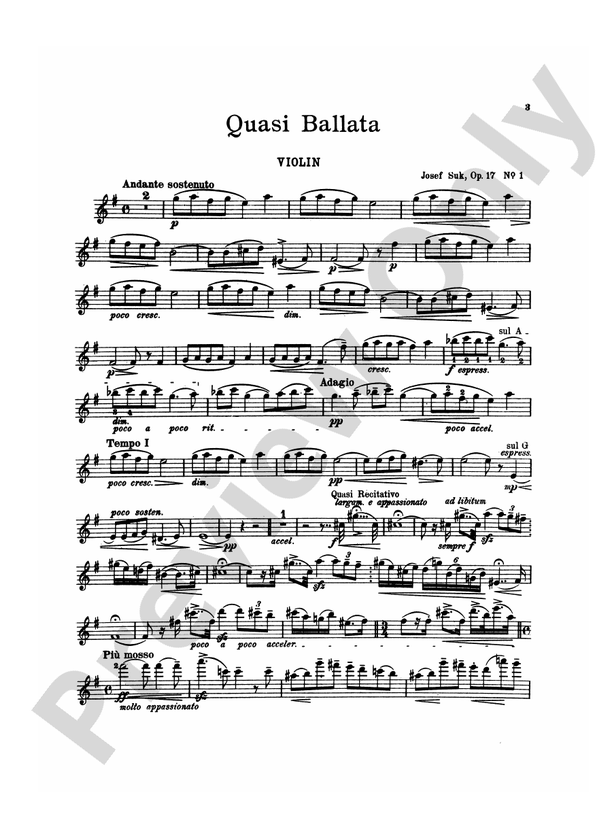 Suk: Four Pieces, Op. 17 (Volume I): Violin Book: Josef Suk - Digital Sheet Music Download