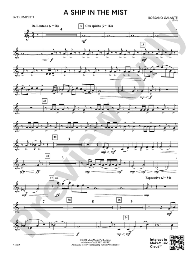 A Ship in the Mist: 3rd B-flat Trumpet: 3rd B-flat Trumpet Part ...