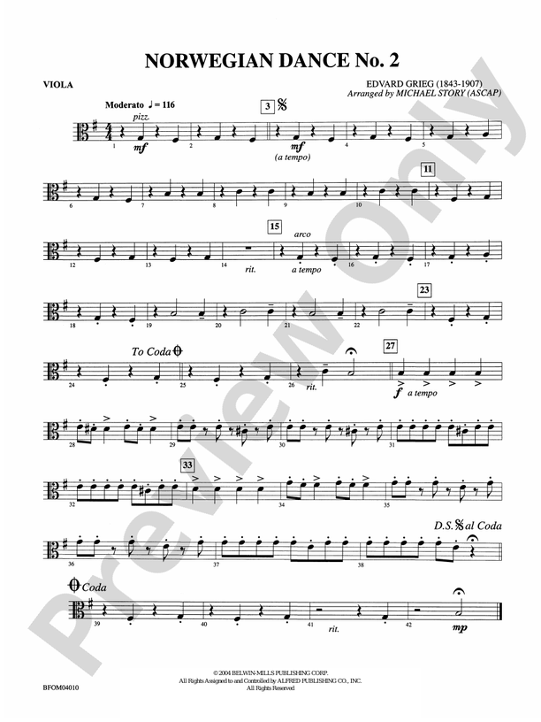Norwegian Dance No. 2: Viola: Viola Part - Digital Sheet Music Download