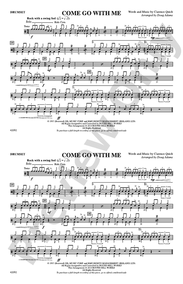 Come Go with Me: Drums: Drums Part - Digital Sheet Music Download