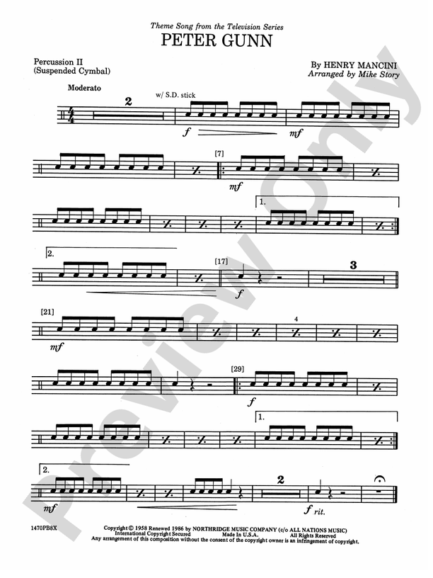 Peter Gunn: 2nd Percussion: 2nd Percussion Part - Digital Sheet Music ...