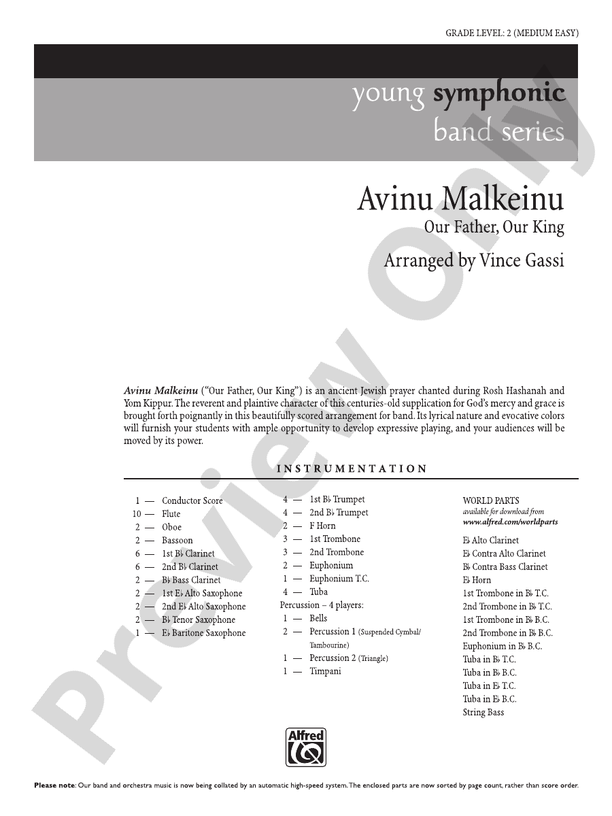 Avinu Malkeinu: Score: Concert Band Score - Digital Sheet Music Download