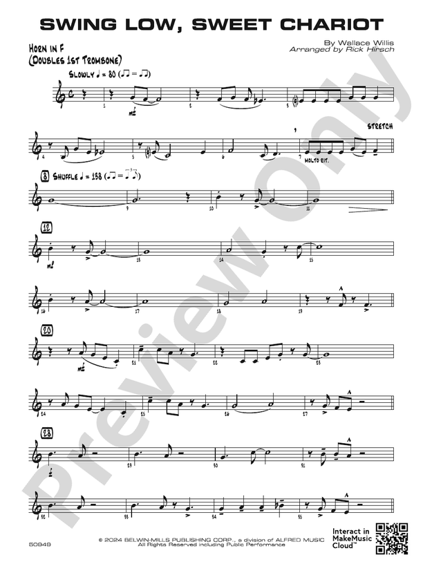 Swing Low, Sweet Chariot: 1st F Horn: 1st F Horn Part - Digital Sheet ...