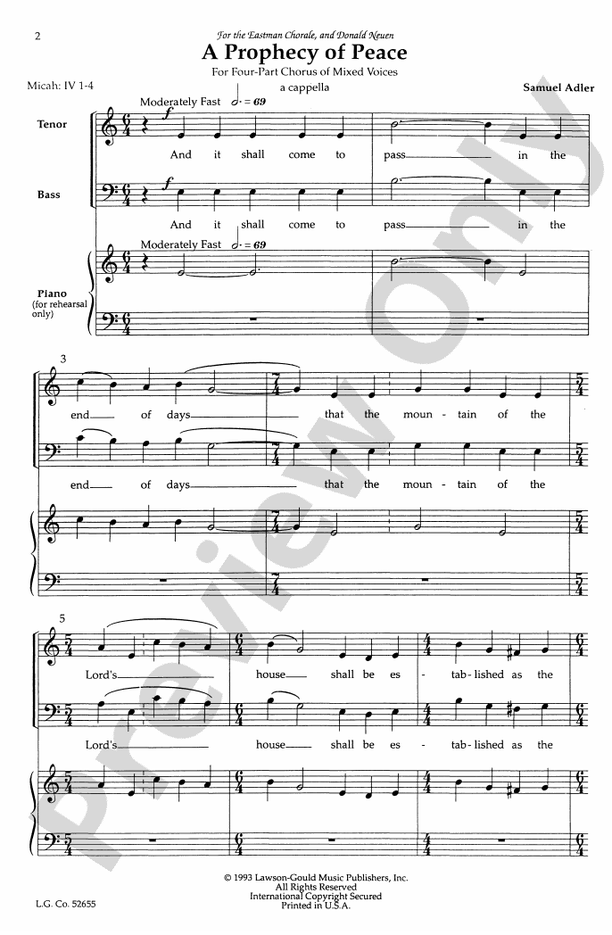 A Prophecy of Peace: SATB Choral Octavo: Samuel Adler - Digital Sheet ...