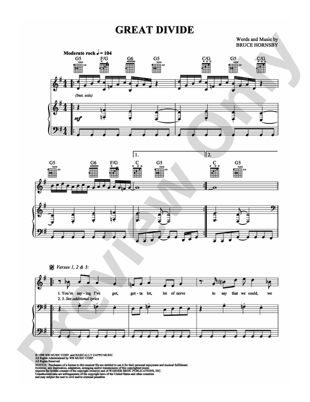 Great Divide: Piano/Vocal/Chords: Bruce Hornsby - Digital Sheet Music ...