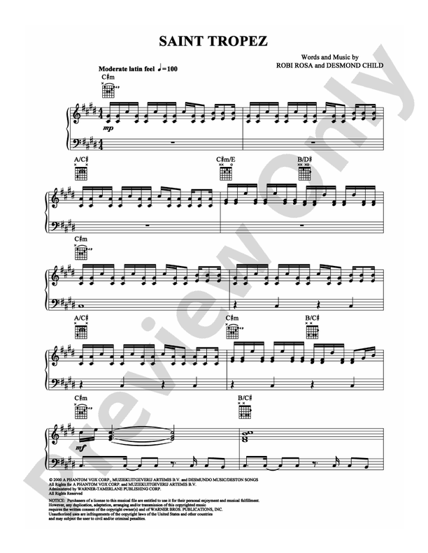 Saint Tropez: Piano/Vocal/Chords: Ricky Martin - Digital Sheet Music ...