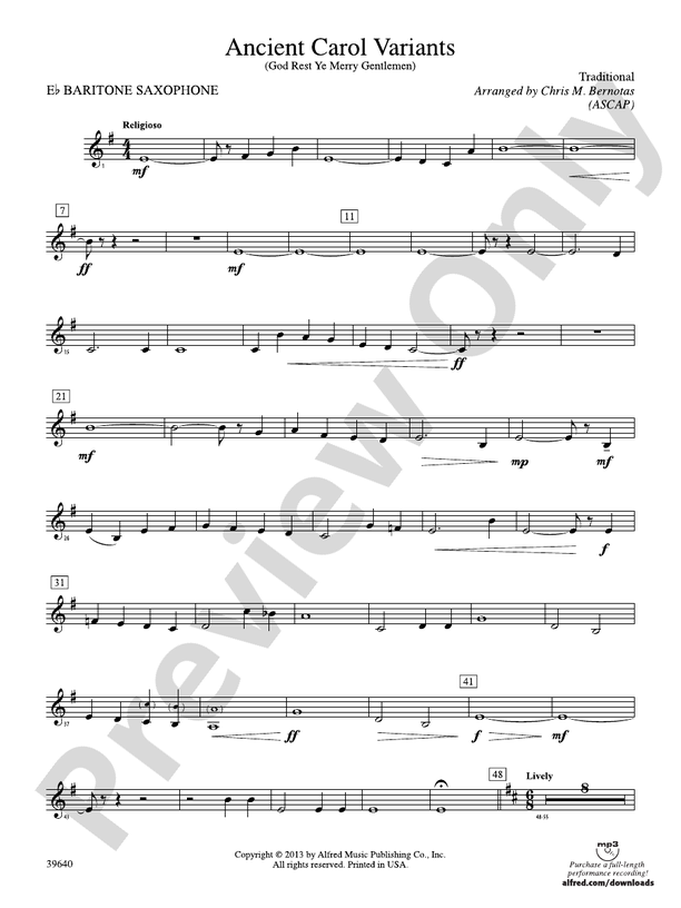 Ancient Carol Variants: E-flat Baritone Saxophone: E-flat Baritone ...