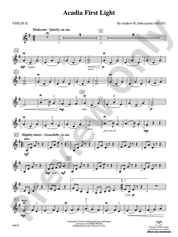 Acadia First Light: 2nd Violin: 2nd Violin Part - Digital Sheet Music ...