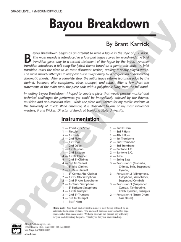 Bayou Breakdown: Score: Concert Band Score - Digital Sheet Music Download