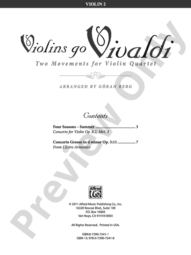 Violins Go Vivaldi: Two Movements for Violin Quartet: 2nd Violin: 2nd Violin Part - Digital ...