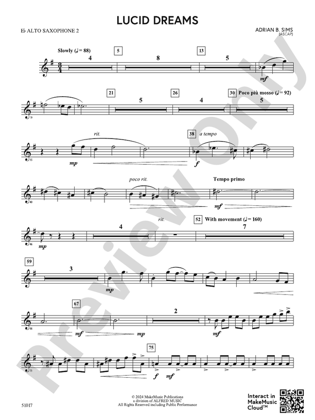 Lucid Dreams: 2nd E-flat Alto Saxophone: 2nd E-flat Alto Saxophone Part - Digital Sheet Music ...