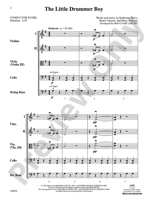 The Little Drummer Boy: Score: String Orchestra Score - Digital Sheet ...