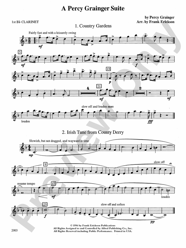 A Percy Grainger Suite: 1st B-flat Clarinet: 1st B-flat Clarinet Part ...