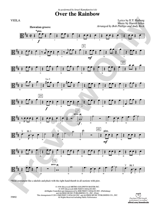Over the Rainbow: Viola: Viola Part - Digital Sheet Music Download