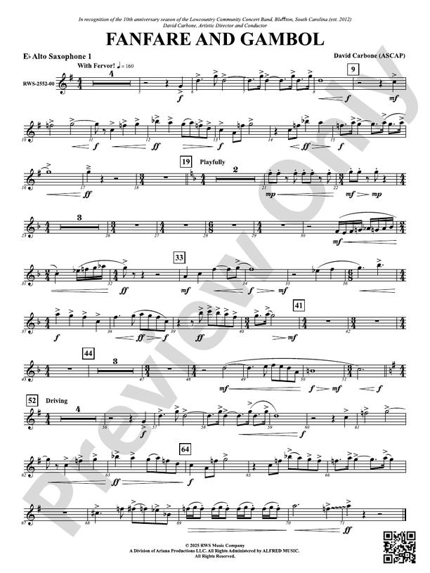 Fanfare And Gambol: 1st E-flat Alto Saxophone: 1st E-flat Alto ...
