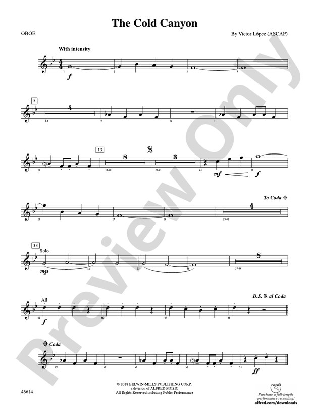 The Cold Canyon: Oboe: Oboe Part - Digital Sheet Music Download