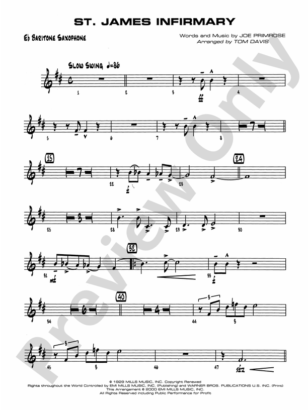 St. James Infirmary: E-flat Baritone Saxophone: E-flat Baritone Saxophone Part - Digital Sheet ...