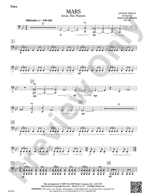 Mars from The Planets: Tuba: Tuba Part: Gustav Holst - Digital Sheet ...