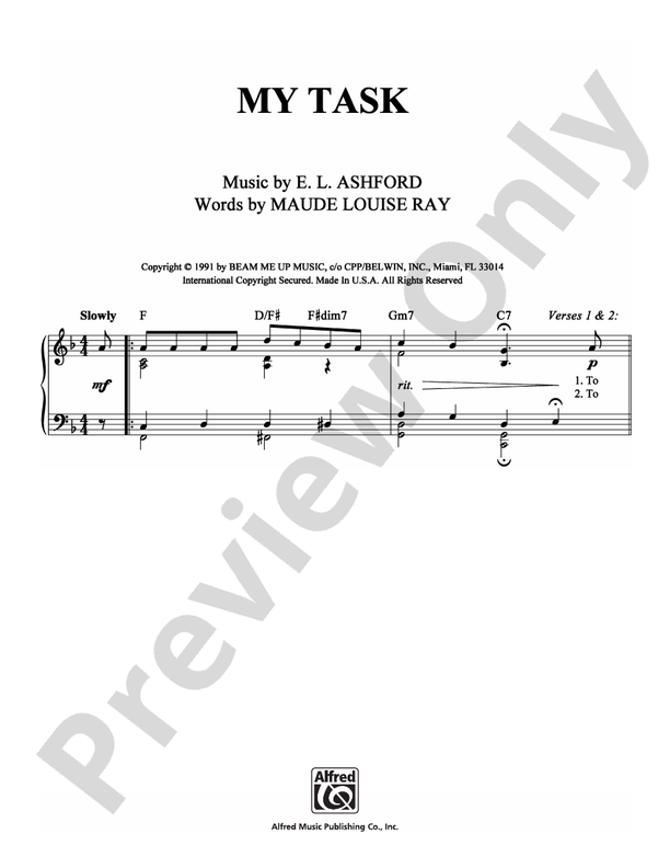 My Task: Piano/Vocal/Chords: E. L. Ashford - Digital Sheet Music Download