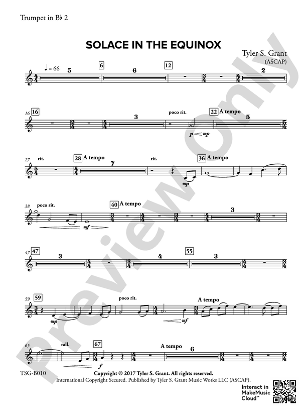 Solace in the Equinox: 2nd B-flat Trumpet: 2nd B-flat Trumpet Part - Digital Sheet Music Download