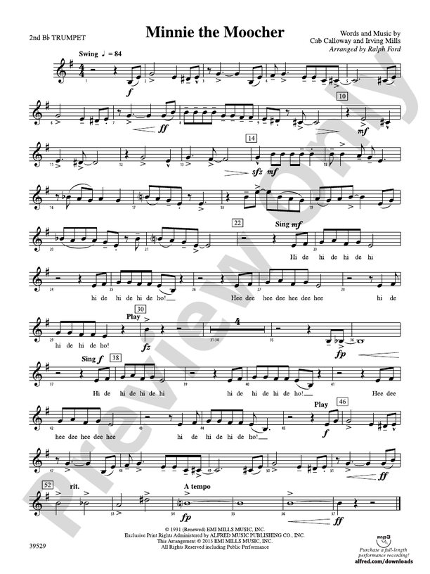 Minnie the Moocher: 2nd B-flat Trumpet: 2nd B-flat Trumpet Part - Digital Sheet Music Download