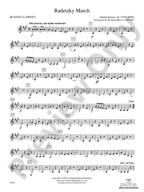 Radetzky March: B-flat Bass Clarinet: B-flat Bass Clarinet Part ...
