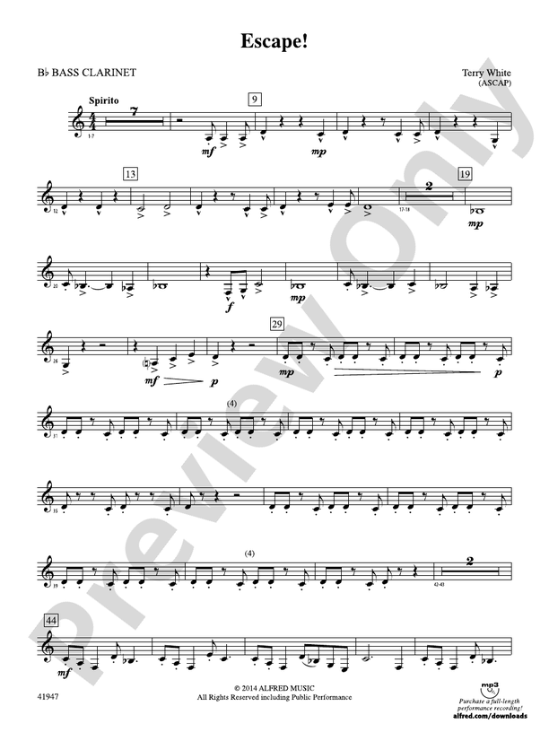 Escape!: B-flat Bass Clarinet: B-flat Bass Clarinet Part - Digital Sheet Music Download