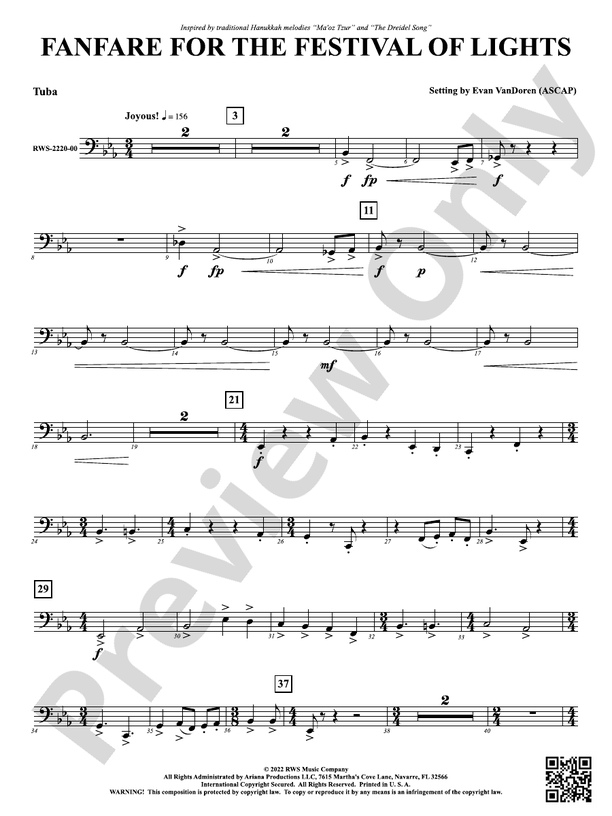 Fanfare for the Festival of Lights: Tuba: Tuba Part: Evan VanDoren - Digital Sheet Music Download