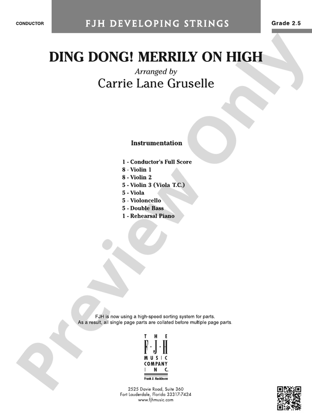 Ding Dong! Merrily on High: Score: String Orchestra Score - Digital Sheet Music Download