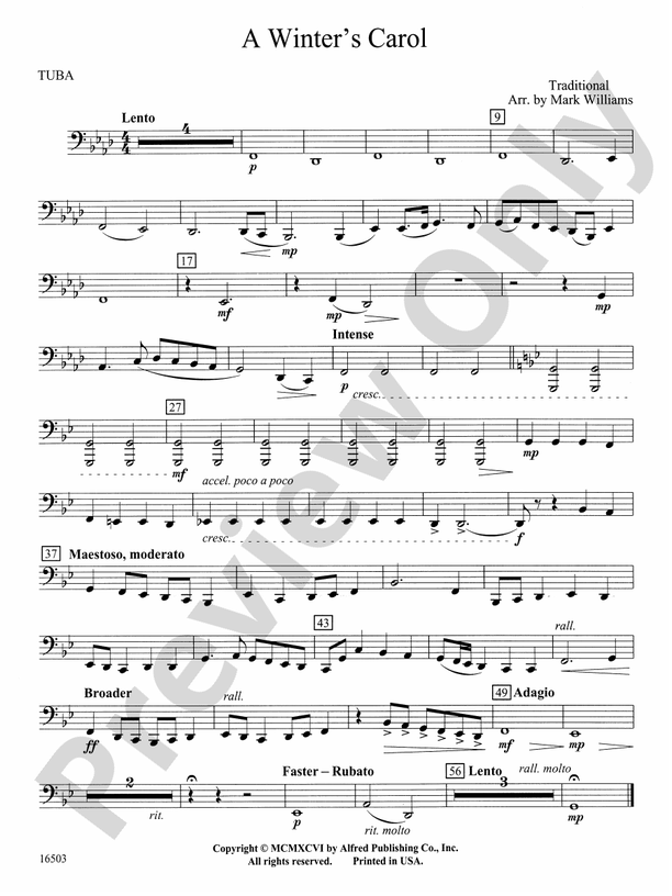 A Winter's Carol: Tuba: Tuba Part - Digital Sheet Music Download