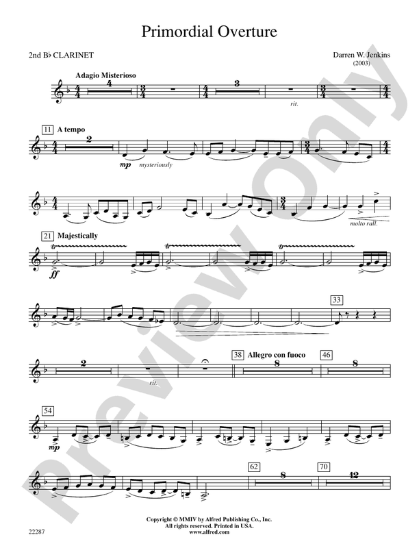 Primordial Overture: 2nd B-flat Clarinet: 2nd B-flat Clarinet Part - Digital Sheet Music Download