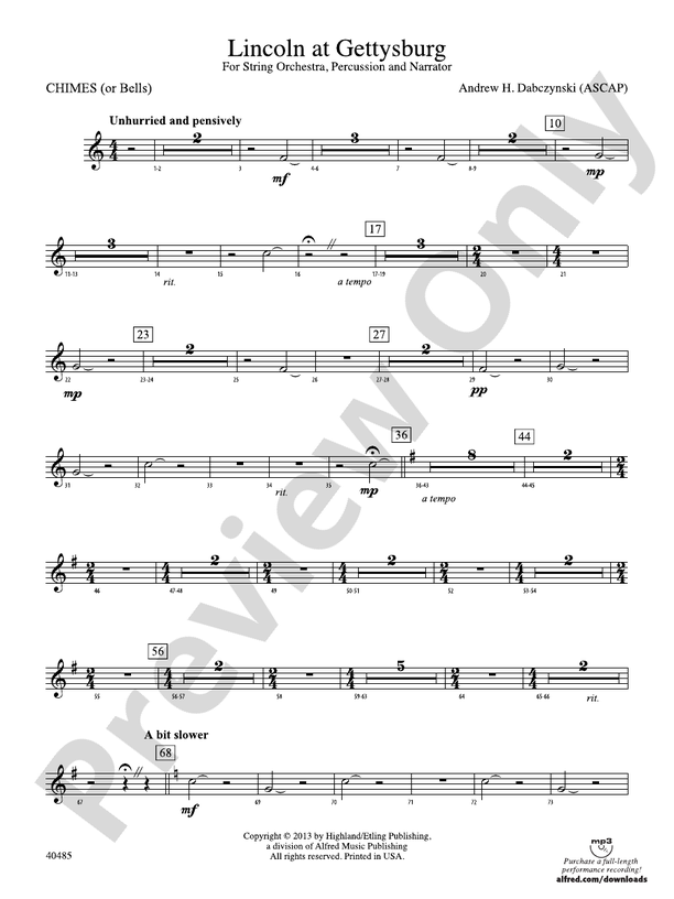 Lincoln at Gettysburg: Chimes: Chimes Part - Digital Sheet Music Download