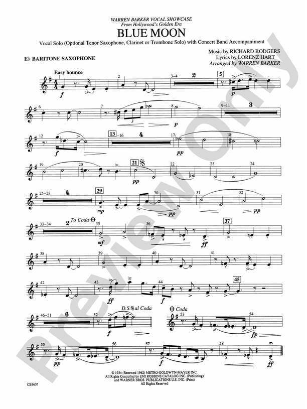 Blue Moon: E-flat Baritone Saxophone: E-flat Baritone Saxophone Part - Digital Sheet Music Download