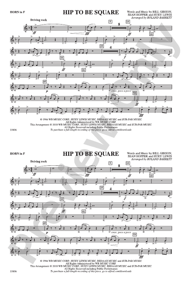 Hip to Be Square: 1st F Horn: 1st F Horn Part - Digital Sheet Music ...