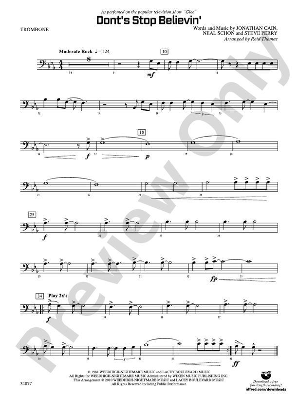 Don't Stop Believin': 1st Trombone: 1st Trombone Part - Digital Sheet Music Download