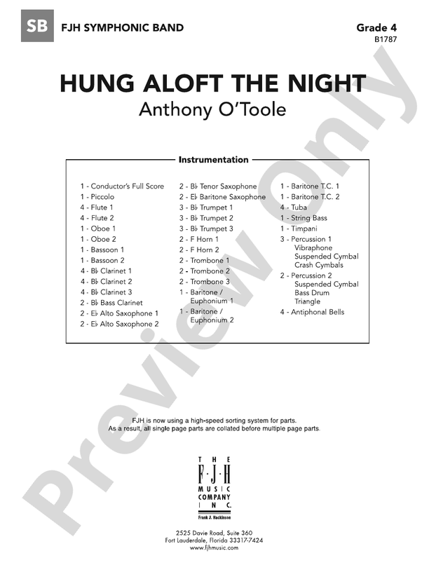 hung aloft the night: Score: Concert Band Score: Anthony O'Toole ...