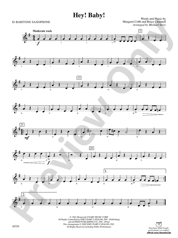Hey! Baby!: E-flat Baritone Saxophone: E-flat Baritone Saxophone Part - Digital Sheet Music Download