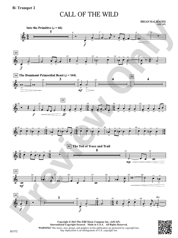 Call of the Wild: B-flat Trumpet 2: B-flat Trumpet 2 Part: Brian ...