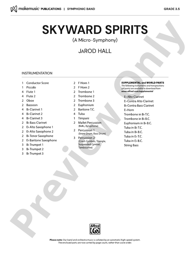 Skyward Spirits: Concert Band Conductor Score & Parts: JaRod Hall ...
