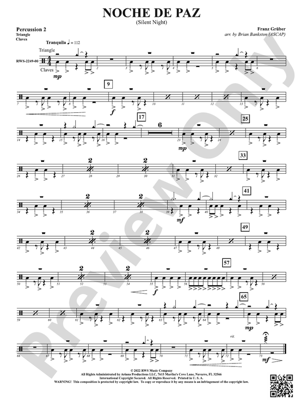Noche de Paz - Silent Night: 2nd Percussion: 2nd Percussion Part: Franz ...