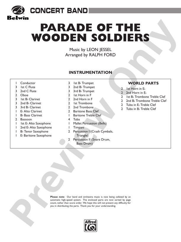 Parade of the Wooden Soldiers: Concert Band Conductor Score & Parts ...