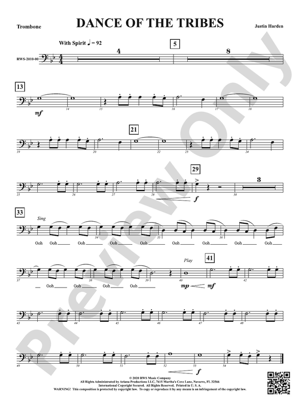 Dance of the Tribes: 1st Trombone: 1st Trombone Part: Justin Harden - Digital Sheet Music Download