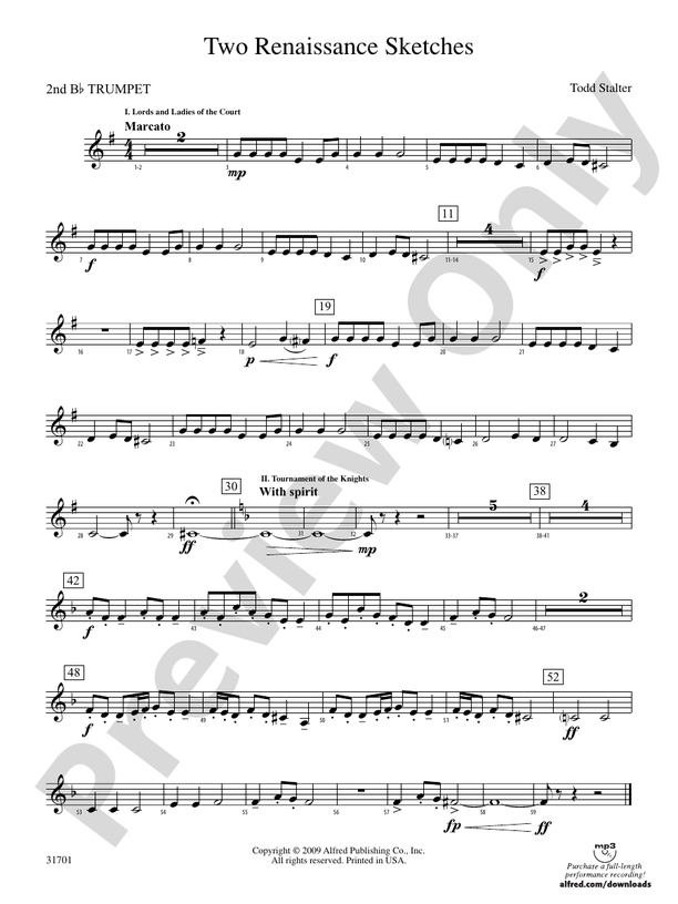 Two Renaissance Sketches: 2nd B-flat Trumpet: 2nd B-flat Trumpet Part - Digital Sheet Music Download