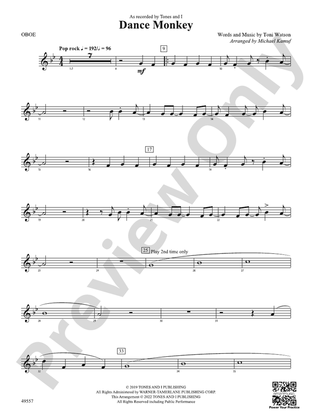 Dance Monkey: Oboe: Oboe Part - Digital Sheet Music Download